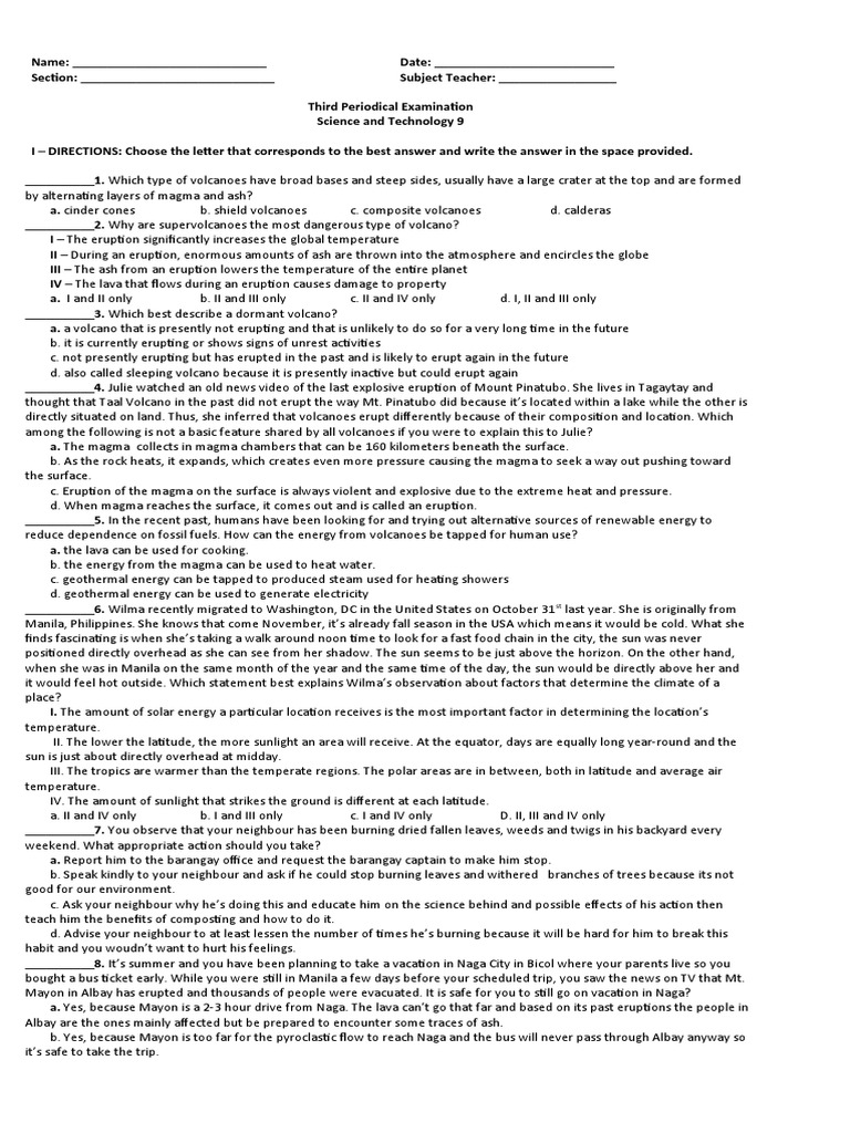 Grade 9 3rd Periodical Examination | PDF | Volcano | Atmosphere Of Earth