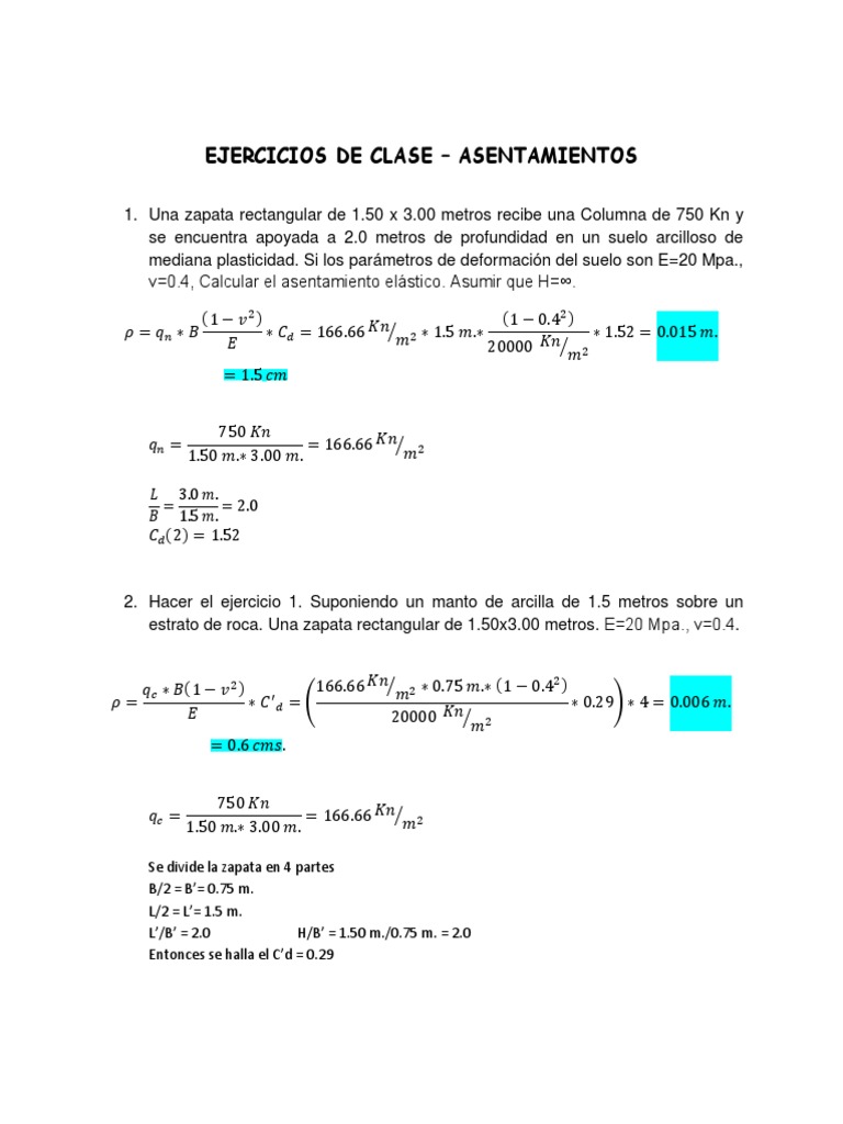 Ejercicios de Clase de Asentamientos | PDF