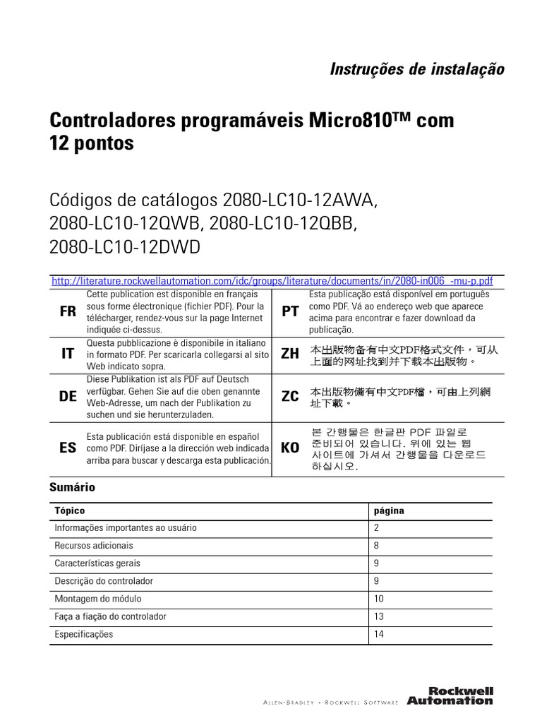 Manual de Instalação Do CLP Micro810 Com 12 Pontos | PDF | USB | Fonte ...