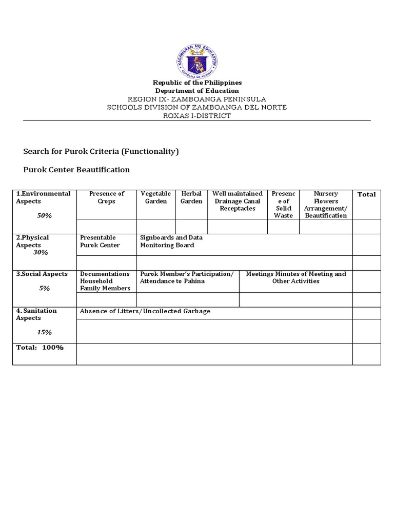 Search For Purok Criteria For Judging | PDF