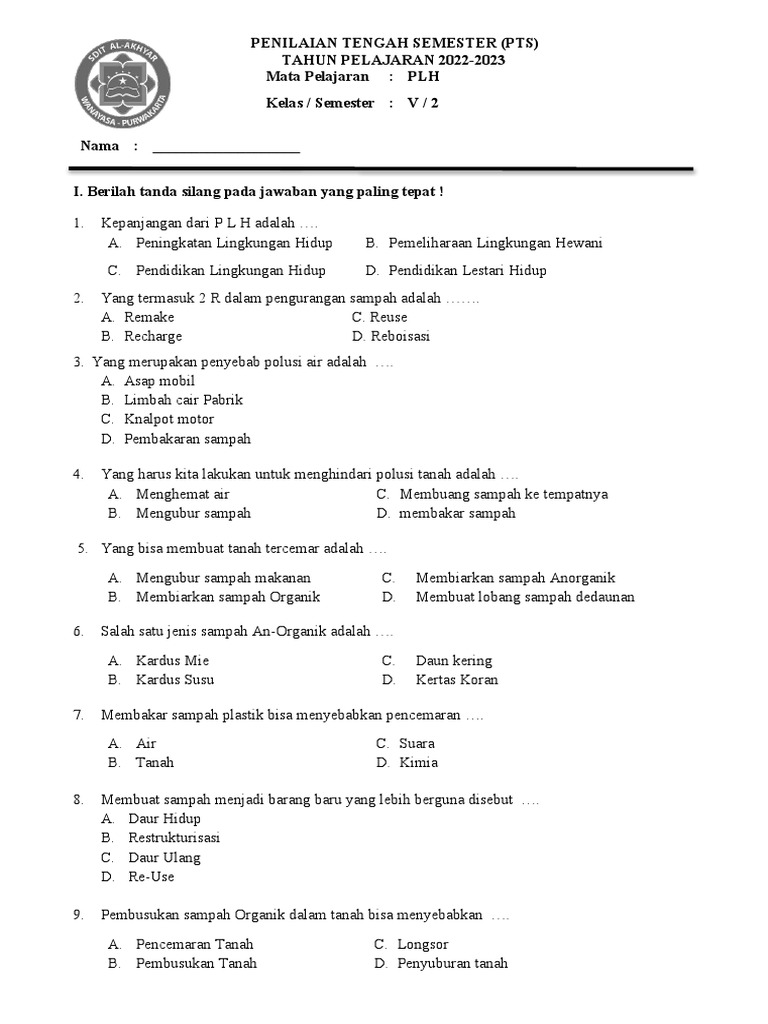 Soal STS PLH Kelas 5 | PDF