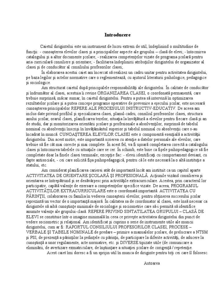 Caietul Dirigintelui | PDF