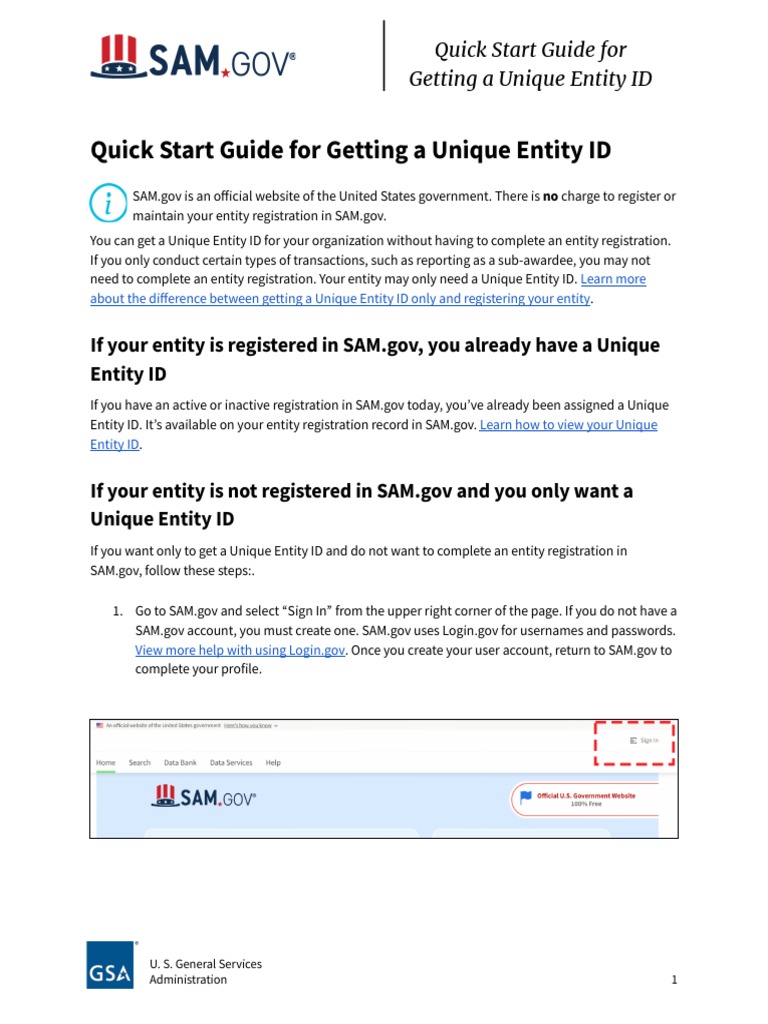 2.1 Quick Start Guide-Getting A Unique Entity ID | PDF | Finance ...