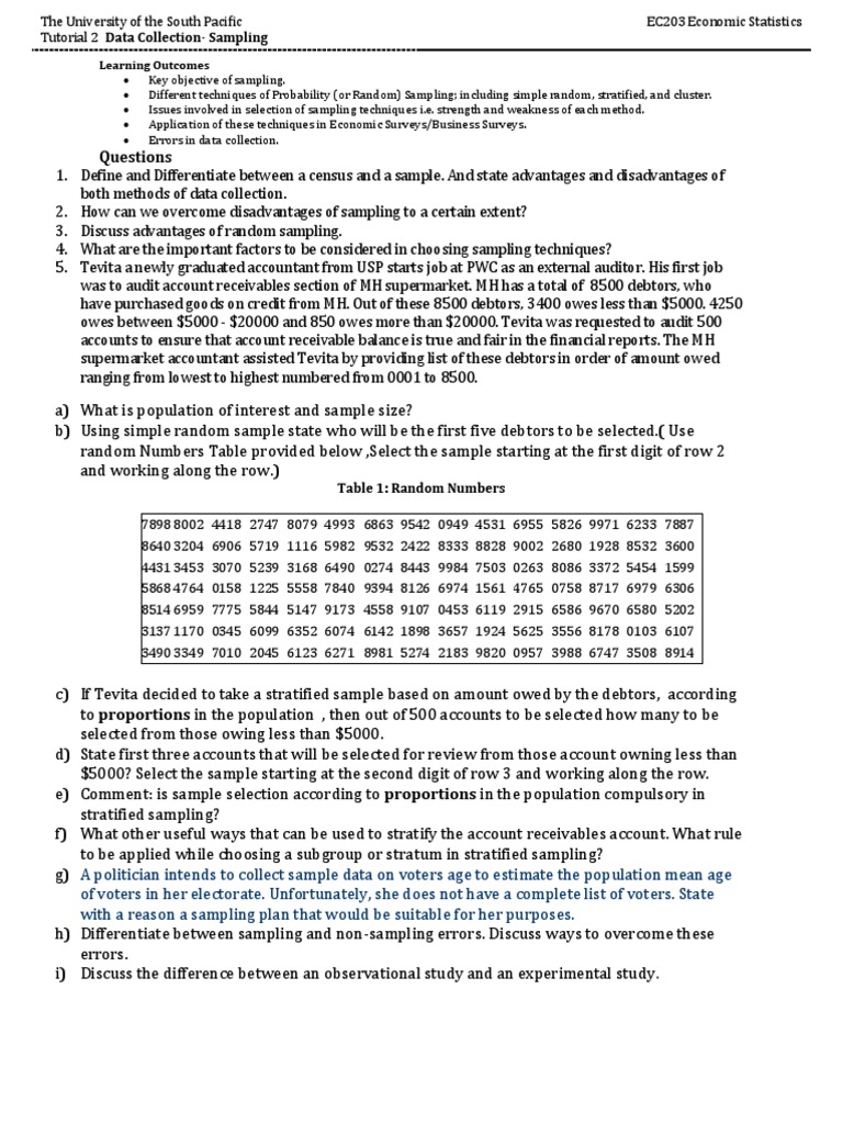 EC 203 Tutorial 2 Sampling 17 | PDF | Sampling (Statistics) | Stratified Sampling