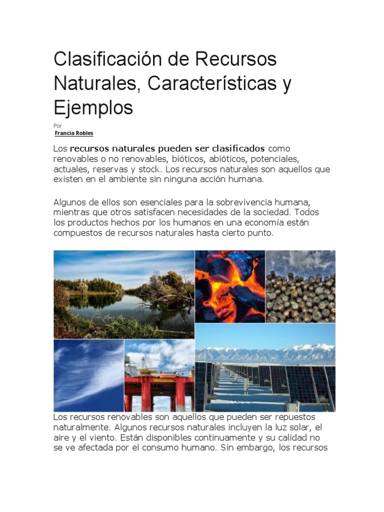 Clasificación de Recursos Naturales | Descargar gratis PDF | Energía renovable | Recursos renovables