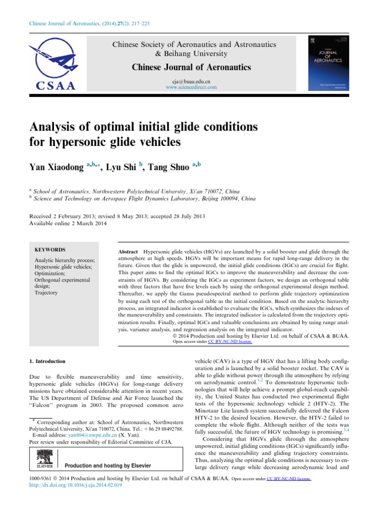 Analysis of Optimal Initial Glide Conditions For Hypersonic Glide Vehicles | PDF | Matrix ...