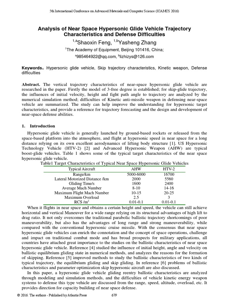 Analysis of Near Space Hypersonic Glide Vehicle Trajectory Characteristics and Defense ...