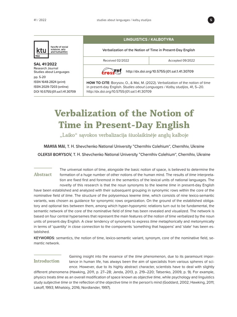 Verbalization of The Notion of Time in Present-Day English | PDF ...