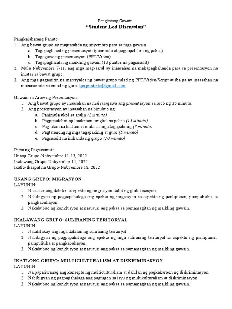 Student Led Discussion (Performance Task-G10) PDF | PDF