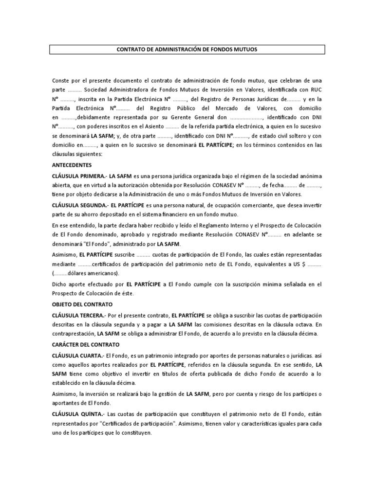 Contrato de Administración de Fondos Mutuos | PDF | Arbitraje | Fondo de inversión