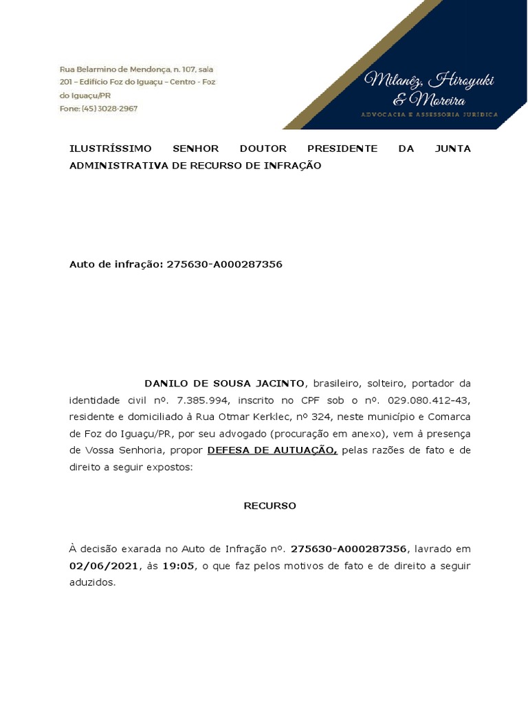 Recurso JARI Multa Danilo | Download grátis PDF | Tráfego | Direito Comum Recurso JARI Multa Danilo | Download grátis PDF | Tráfego | Direito Comum