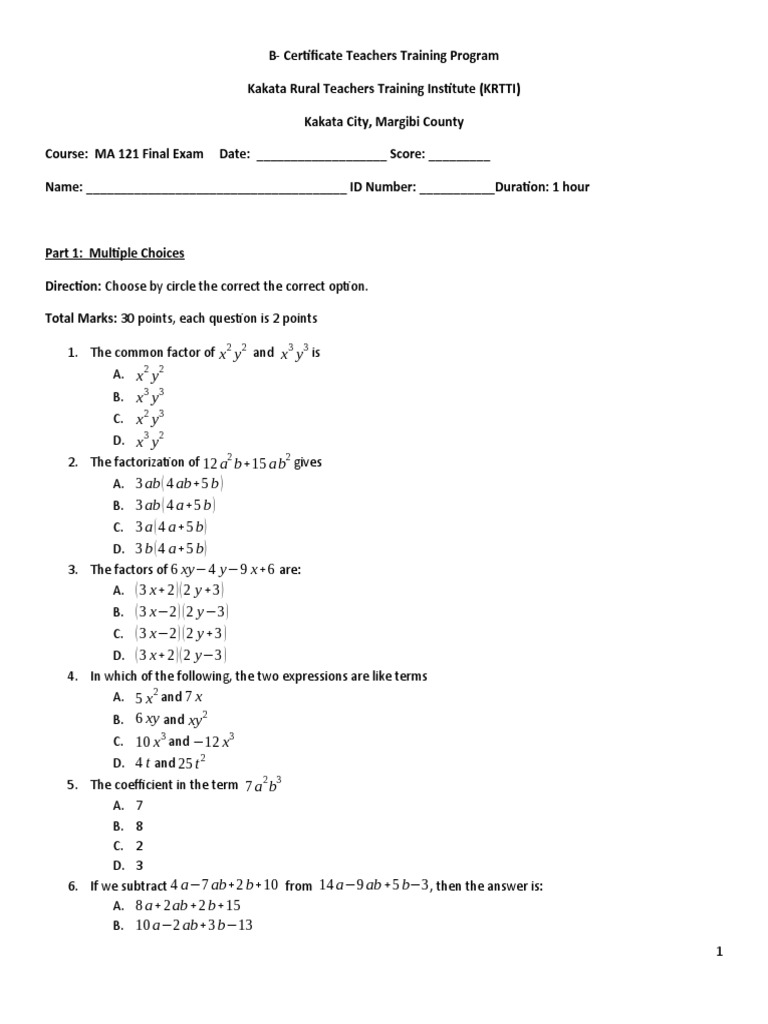 MA 121 Final | PDF | Equations | Applied Mathematics