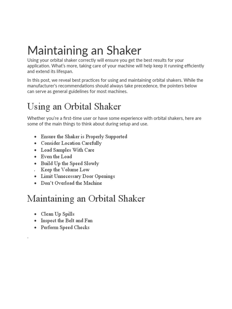 Orbital Shaker Maintenance Guide | PDF | Technology & Engineering