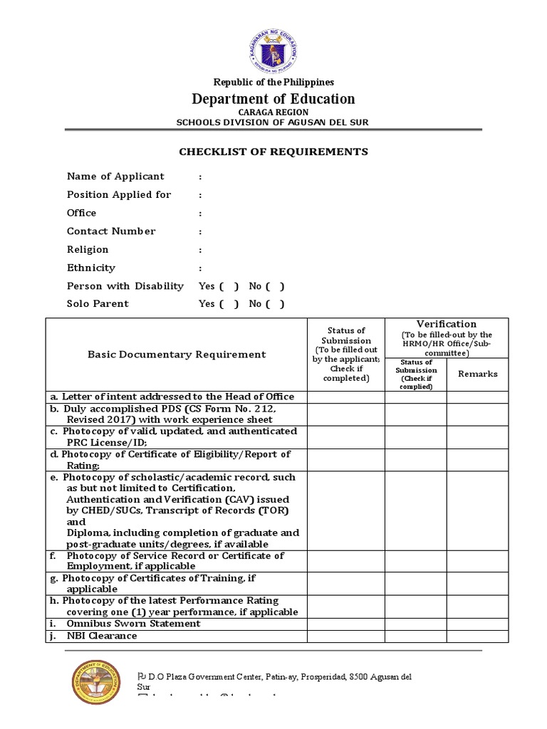 Checklist of Requirement and Omnibus Sworn Statement FFF | PDF ...