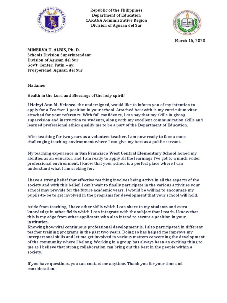 Intent Letter | PDF | Teachers | Teaching