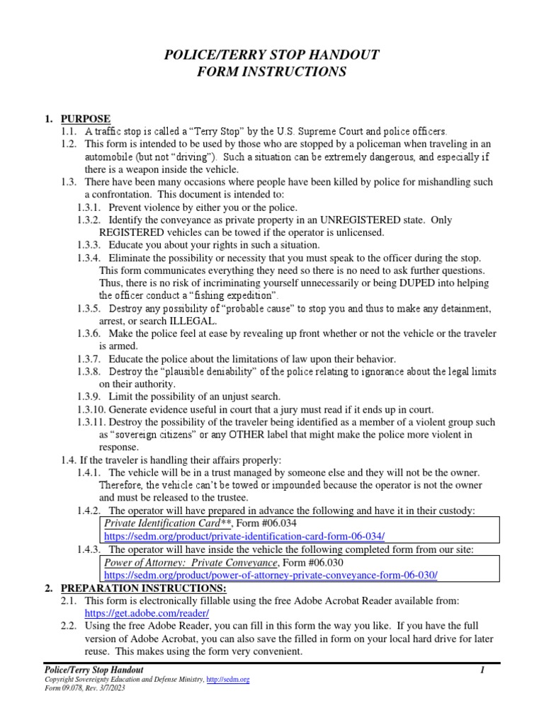 Police/Terry Stop Handout, Form #09.078 | PDF | Police | Arrest
