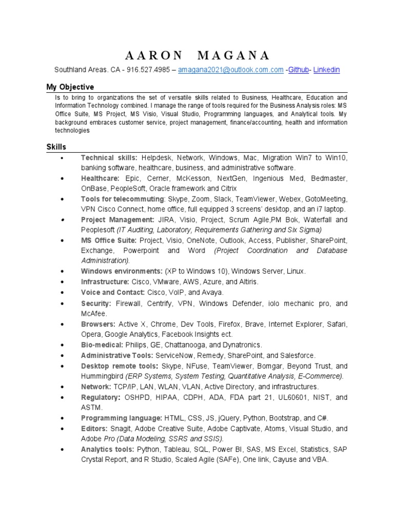Business & IT Skills Resume | PDF | Data Analysis | Business