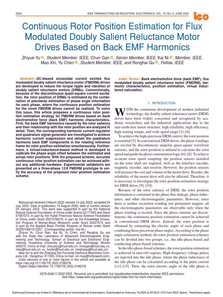 Continuous Rotor Position Estimation For Flux Modulated Doubly Salient ...
