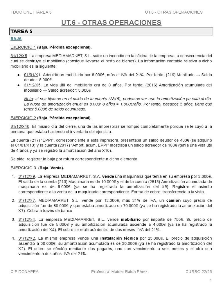 ONL - UT.4 - Tarea 5 - Baja y Libros PDF | PDF | Contabilidad | Servicios financieros