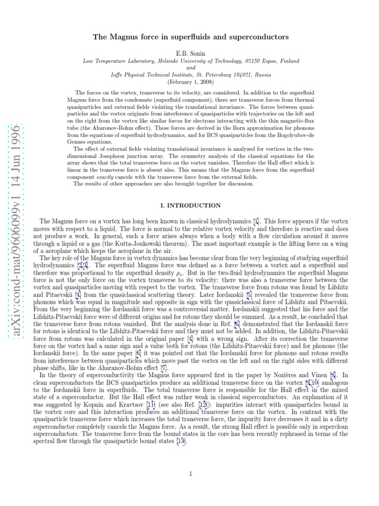 Magnus Force - Sonin | PDF | Superconductivity | Force
