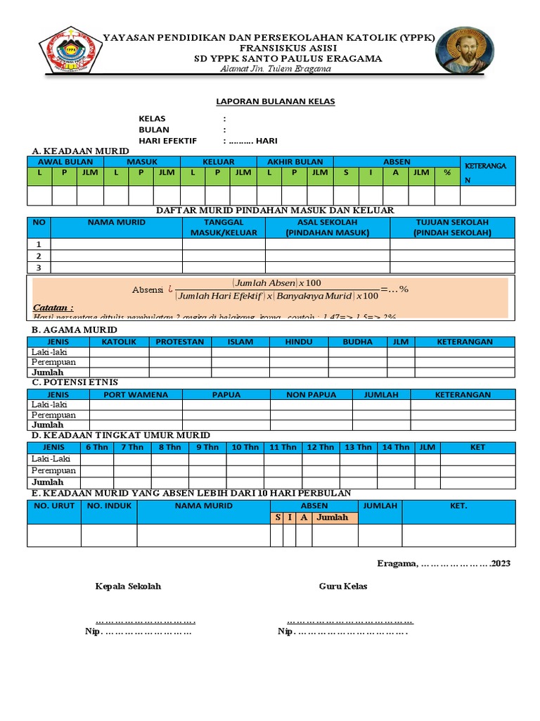 format laporan bulanan kelas | PDF