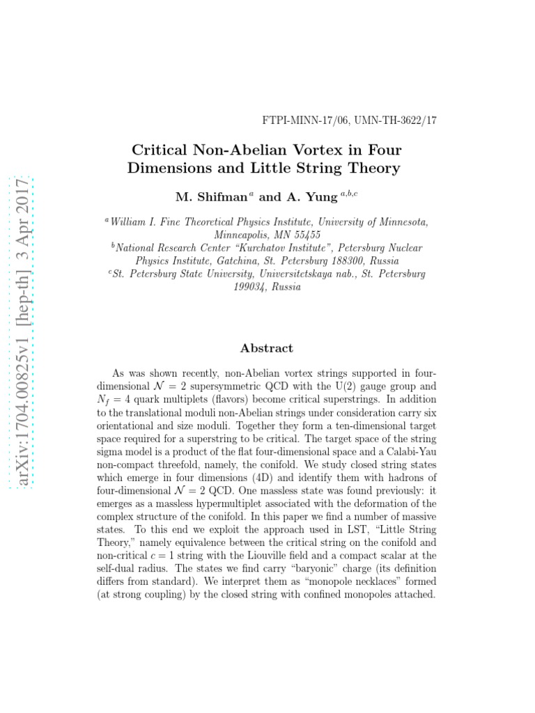 Critical Non-Abelian Vortex in 4D and Litle String Theory | PDF ...