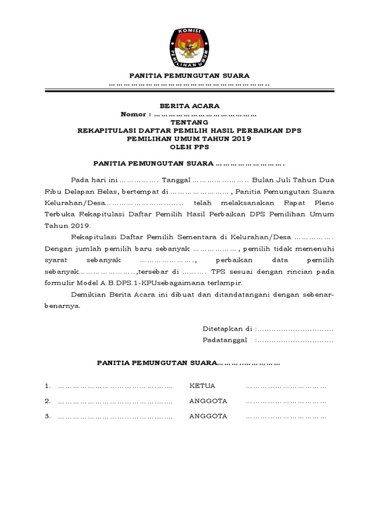 Contoh Berita Acara Rapat Pleno DPSHP | PDF