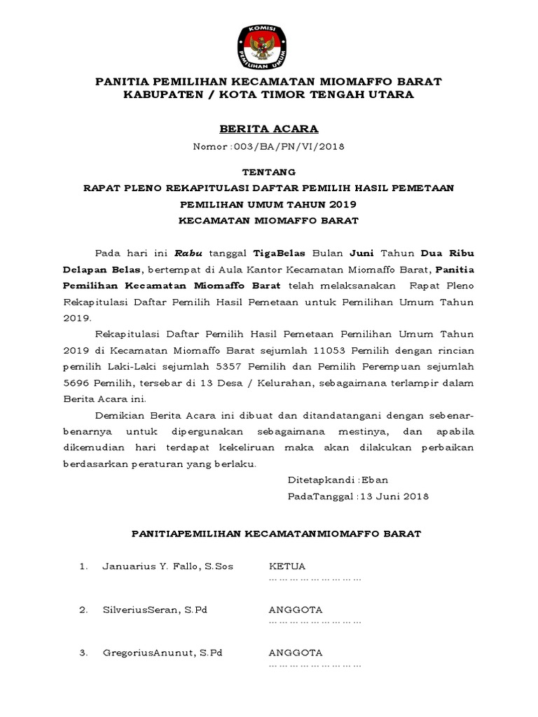 CONTOH BERITA ACARA RAPAT PLENO | PDF