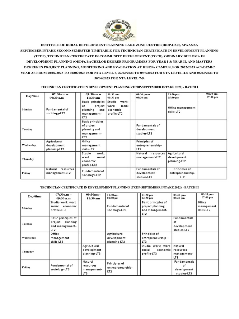 First Draft-Second Semester Timetable Kisesa 2022-23 | PDF | Academic Term | Economics