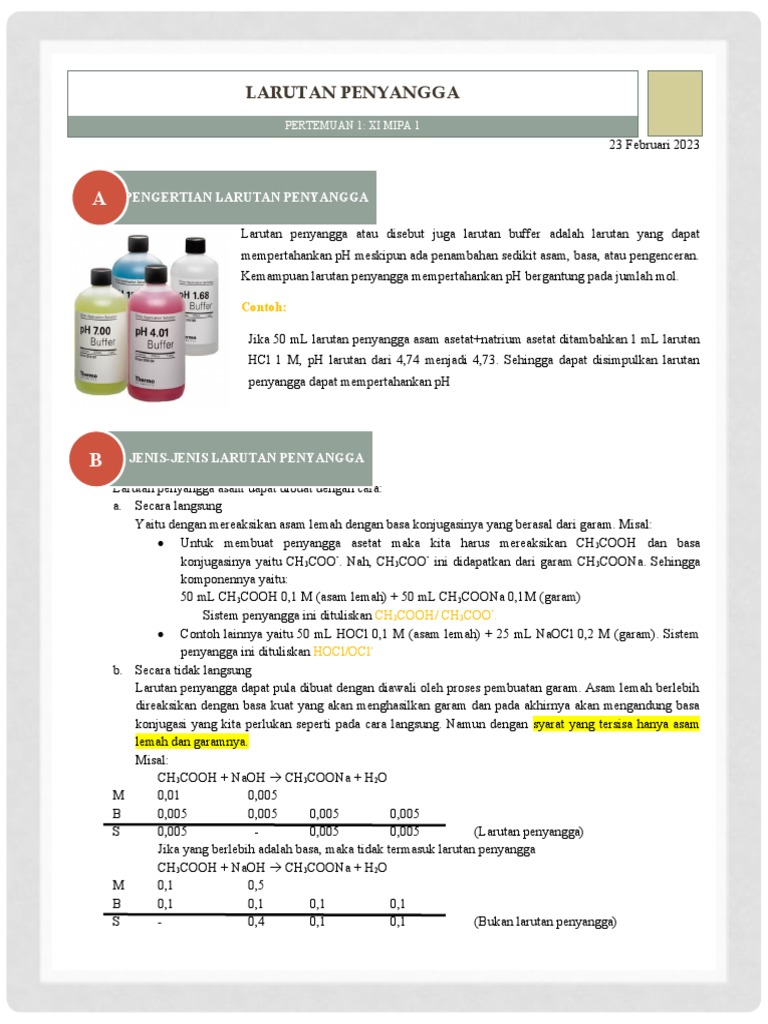 RINGKASAN MATERI LARUTAN PENYANGGA.docx | PDF