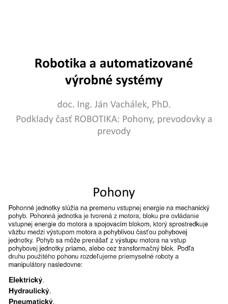 Robotika A Automatizované Výrobné Systémy - Pohony Prevodovky A Prevody ...