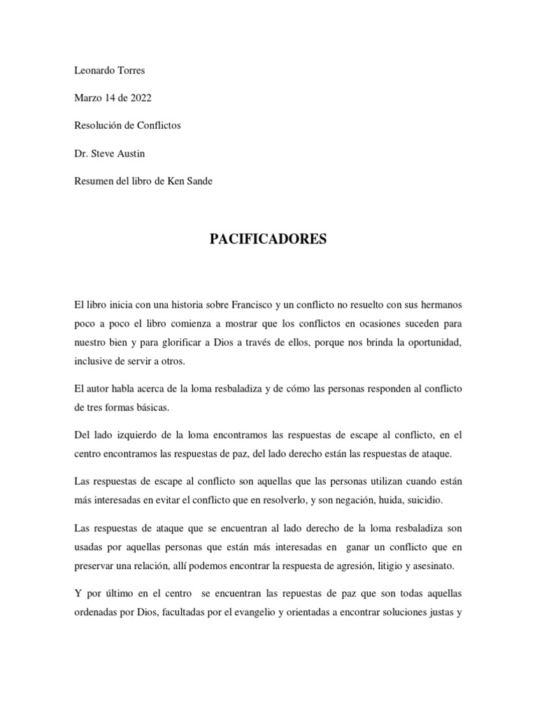 Resumen del libro "Pacificadores" de Sande | PDF