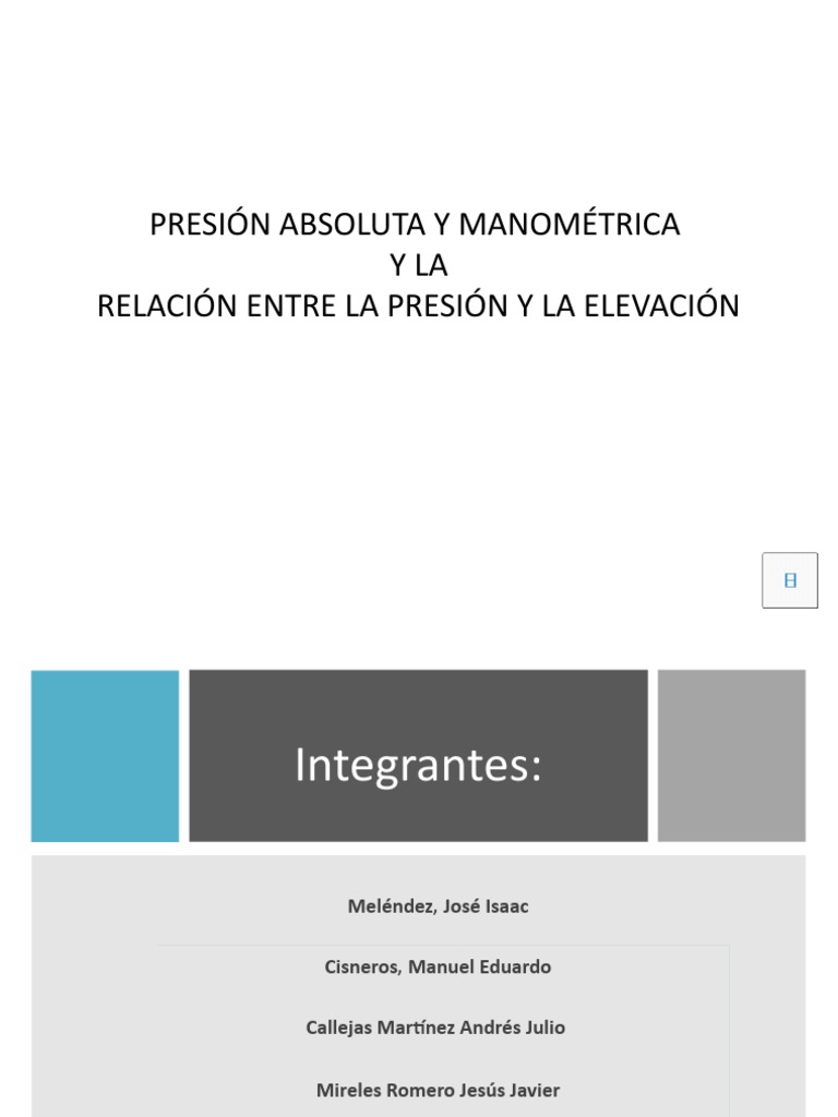 PRESIÓN ABSOLUTA Y MANOMÉTRICA E13 Proyecto | PDF | Presión | Medida de ...