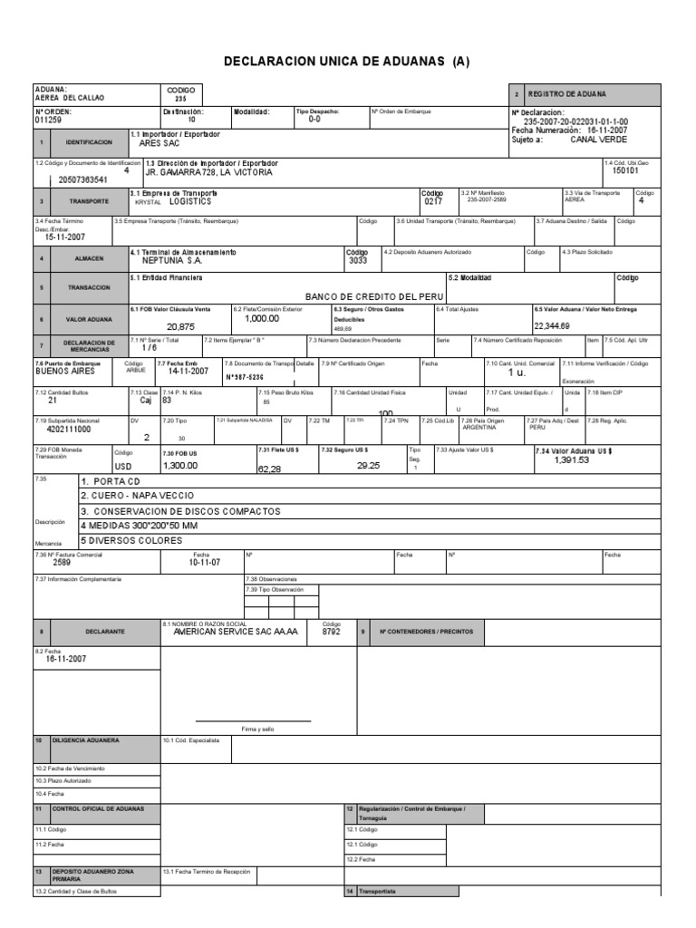 Declaración Única de Aduanas | PDF | Comercio | El comercio internacional