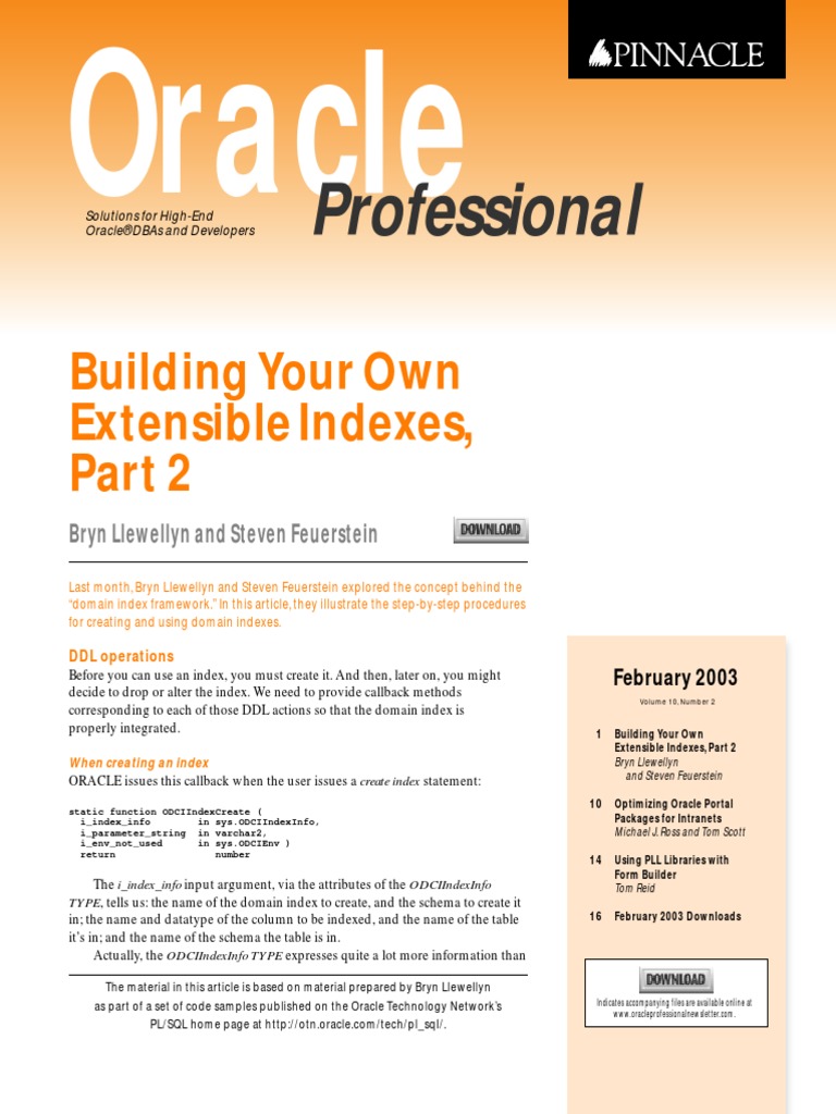 OracleProf - 2003 - 02 | Download Free PDF | Database Index | Parameter (Computer Programming)