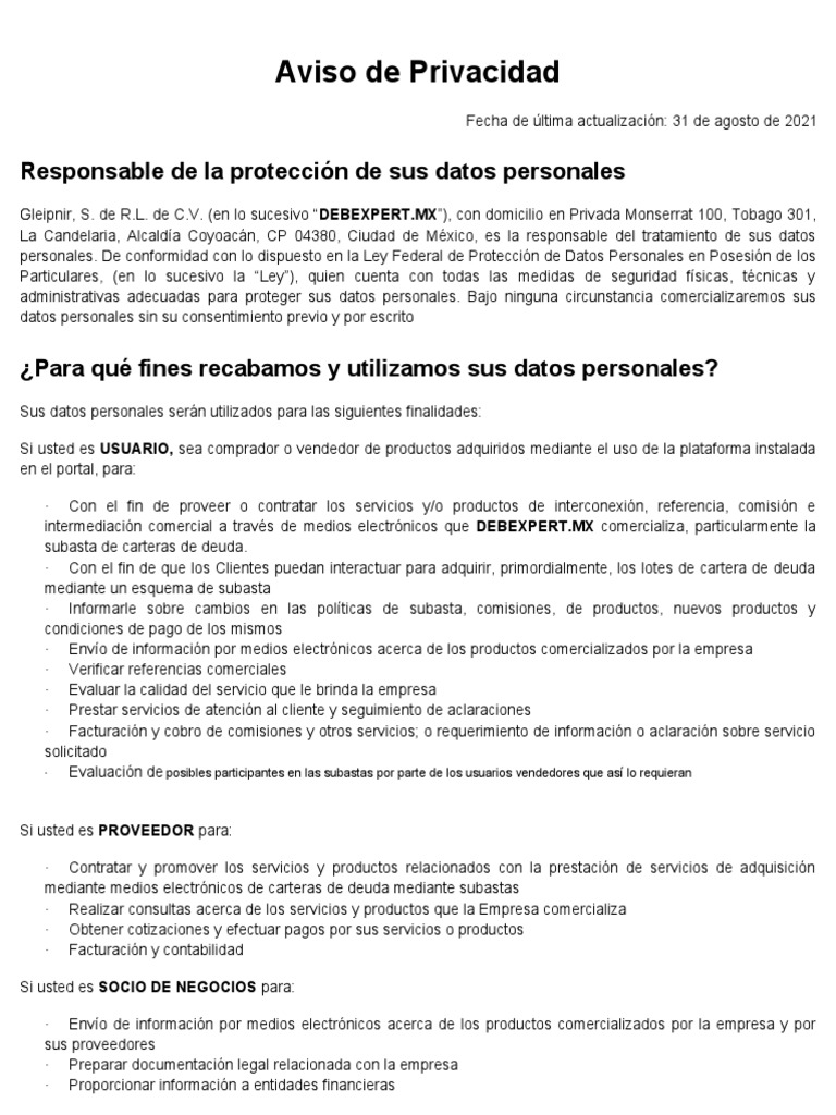 Aviso de Privacidad | PDF | Cookie HTTP | Privacidad en internet
