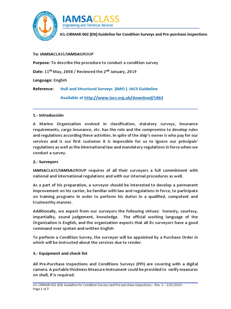 ICL CIRMAR 002 Guideline For Condition Surveys and Pre Purchase Inspections | PDF | Pump ...