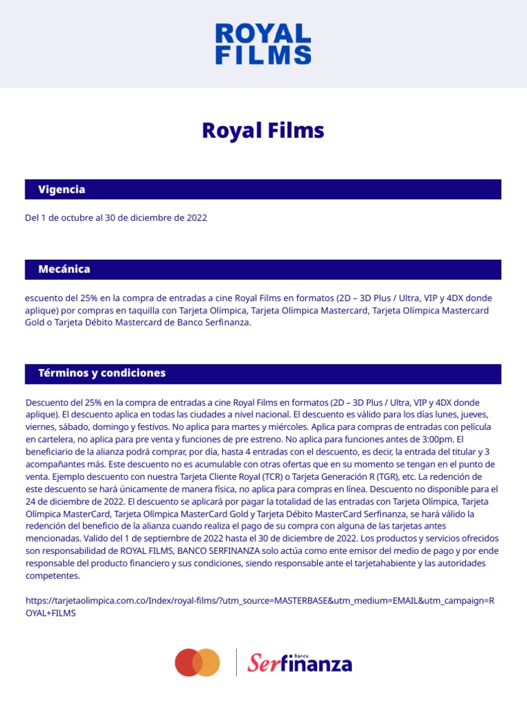 Descuento 25% en Royal Films con Tarjeta Olímpica | PDF