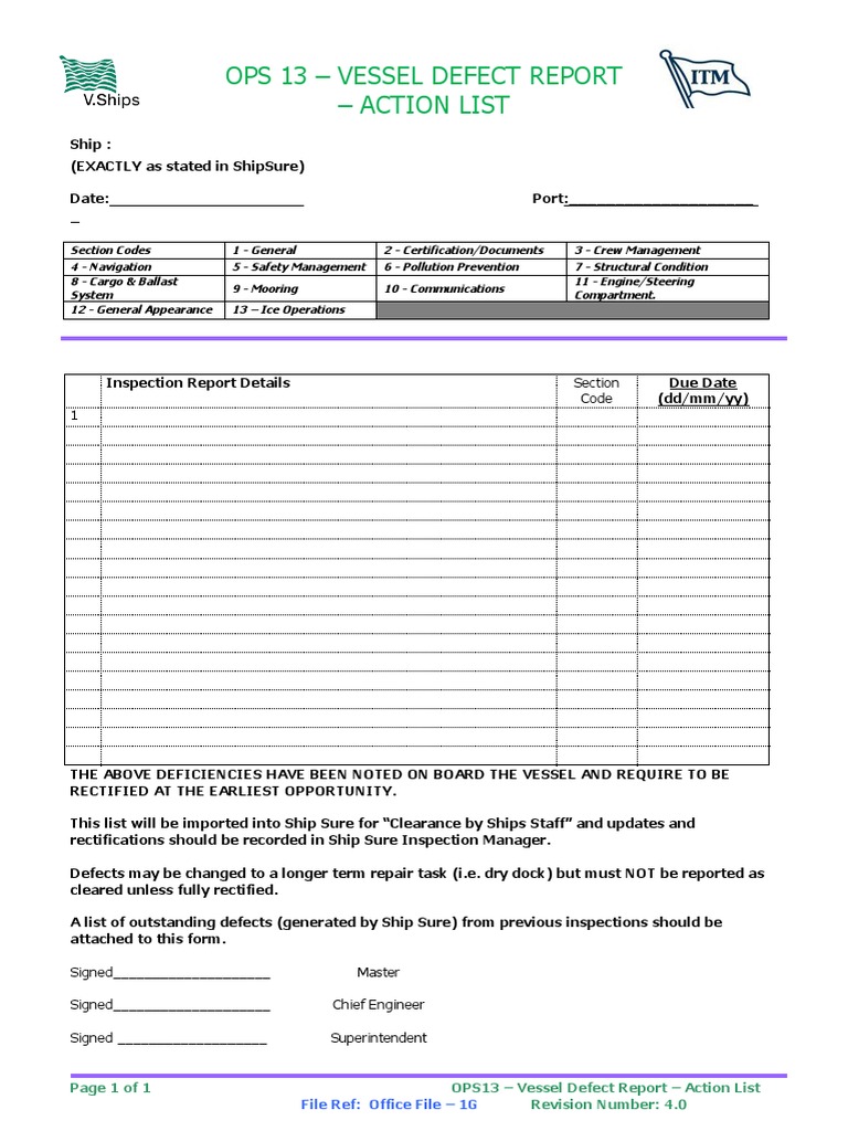 OPS 13 Vessel Defect Action List | PDF