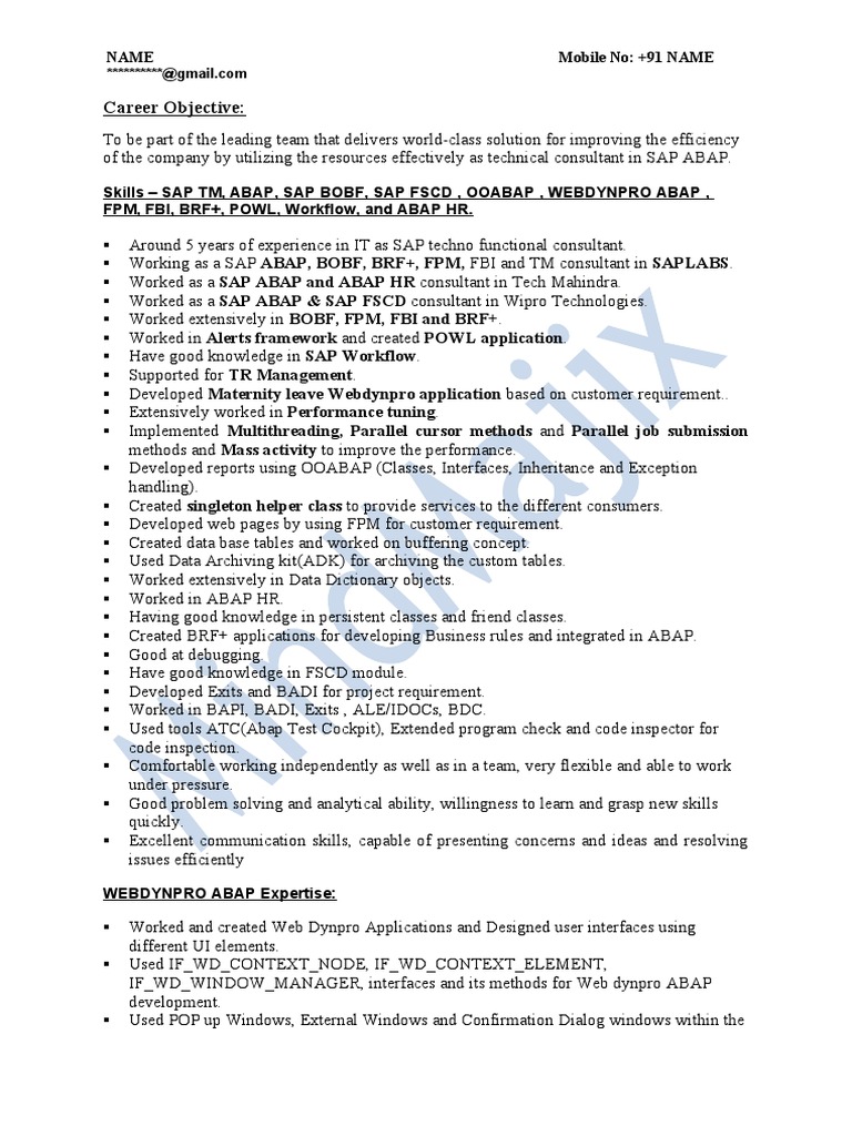 SAP FSCD Sample Resume 3 | PDF | Component Object Model | User Interface