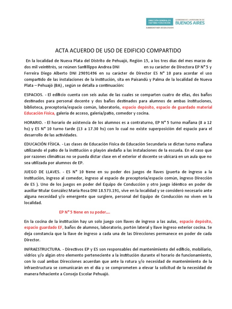 Acta de Uso de Edificio Compartido | PDF