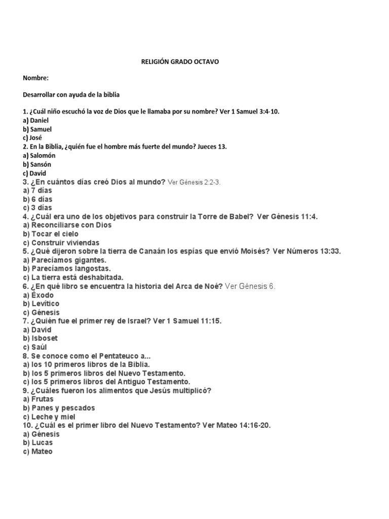 Taller de Religión Grado Octavo 1.0 | PDF | Jesús | Libro del Génesis