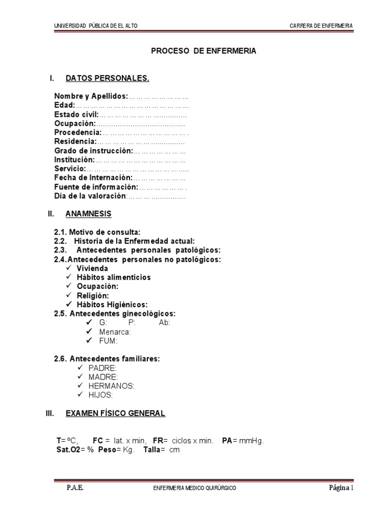 Formato Pae 5 Pdf Diagnostico Medico Enfermería