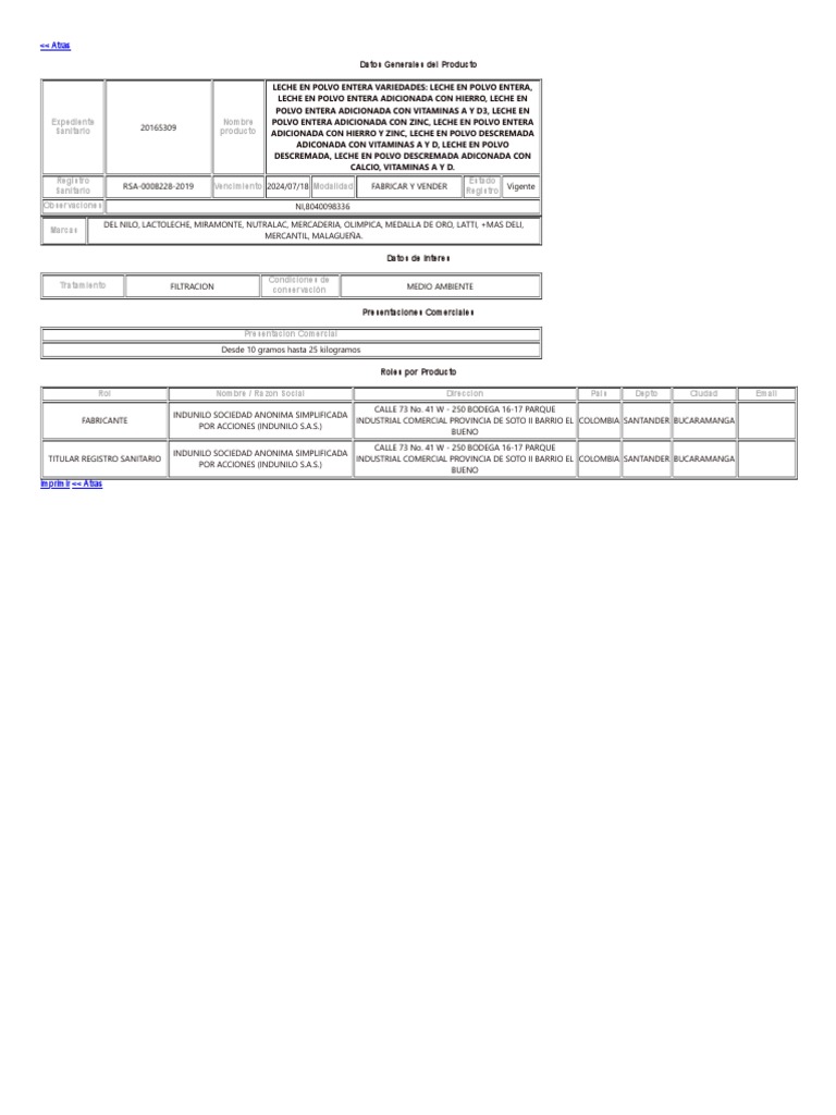 Registro Sanitario Leche en Polvo Nutralac | PDF | Leche | Fluidos ...