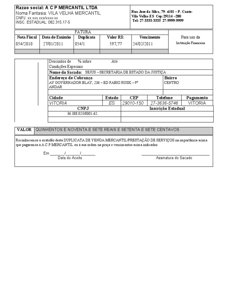 Modelo Duplicata Word | PDF