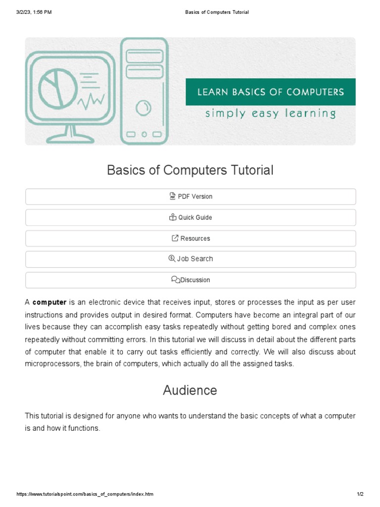 Basics of Computers Tutorial PDF | PDF