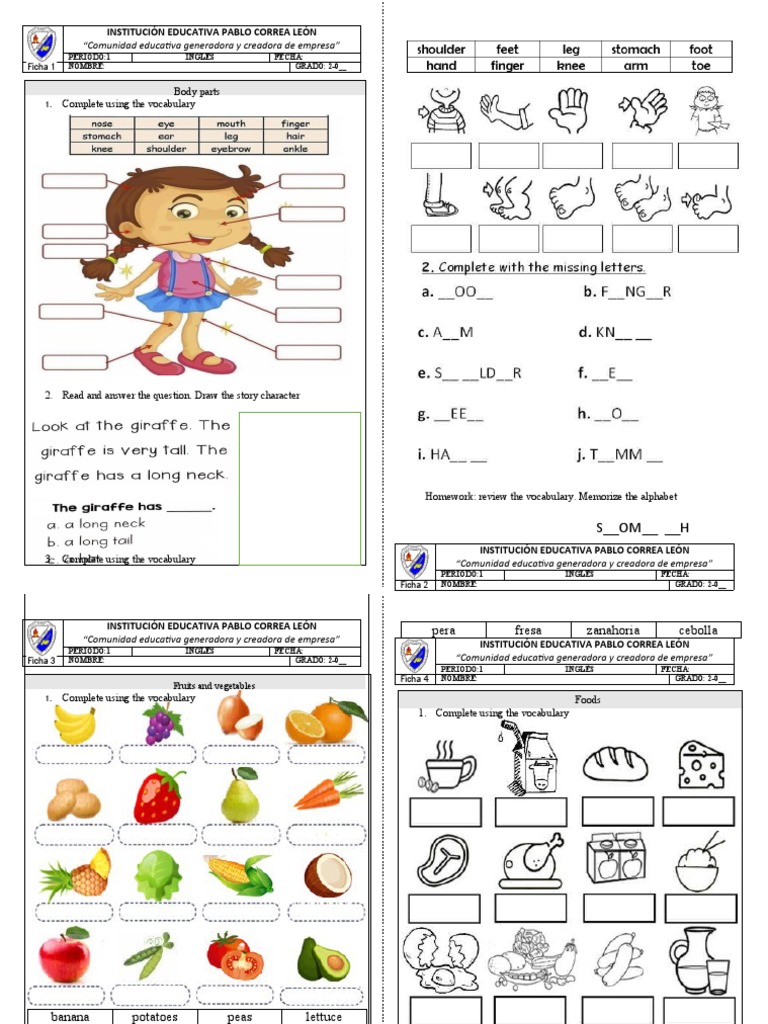 Hojas De Trabajo De Inglés Imprimibles Para Segundo Grado Fichas Con