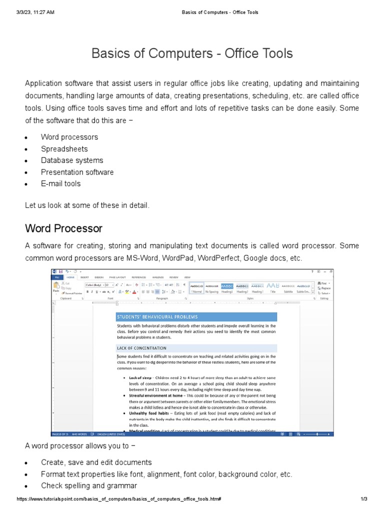 Basics of Computers - Office Tools | PDF | Spreadsheet | Databases