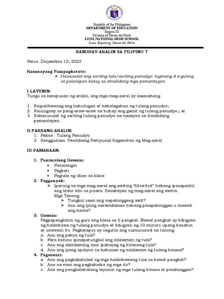 Banghay-Aralin Fil7 | PDF