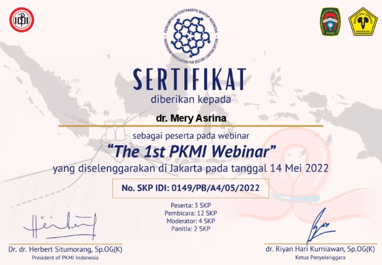 Sertifikat Webinar PKMI - Dr. Mery Asrina | PDF